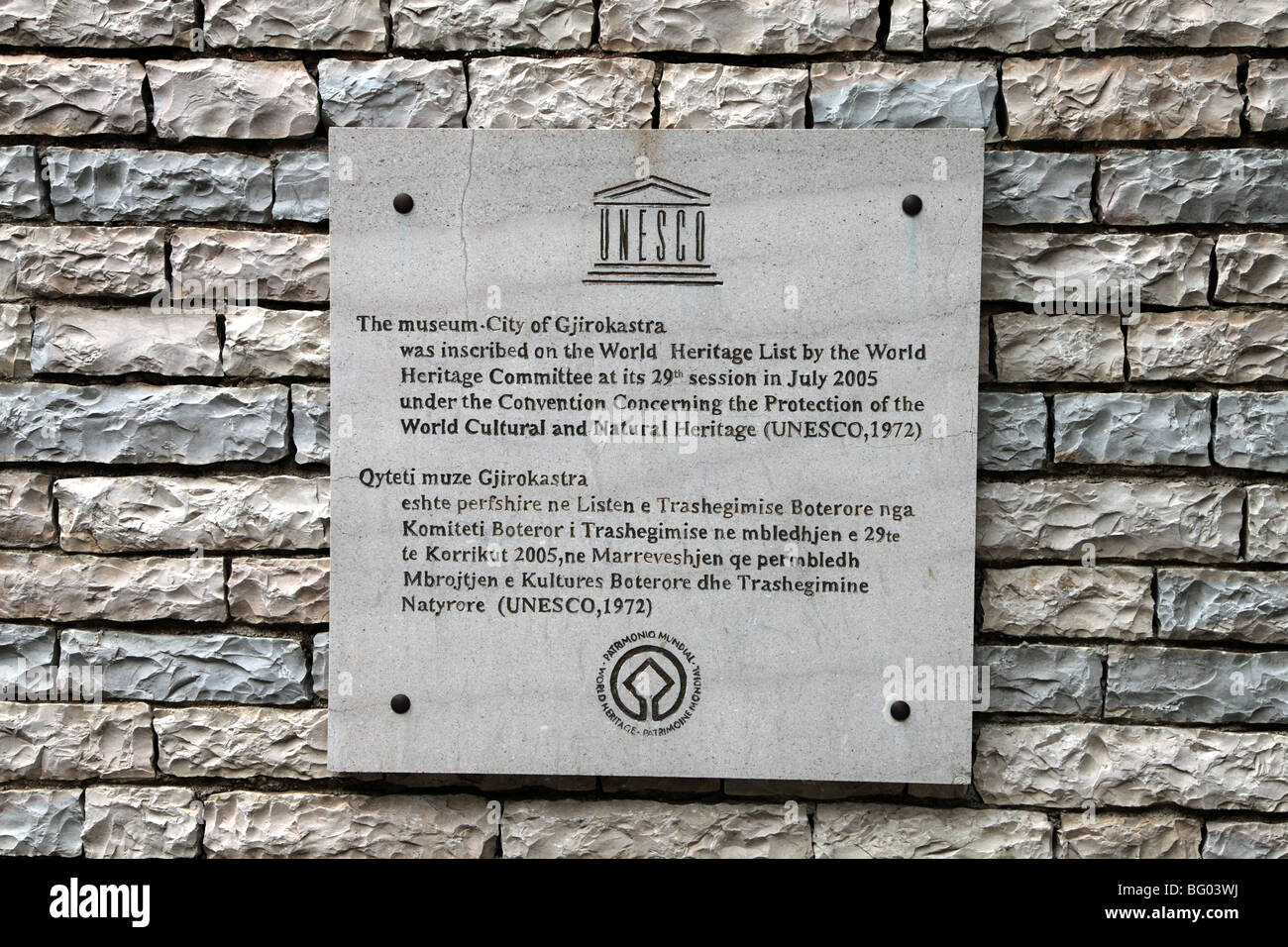 UNESCO World Heritage Site plaque on stone wall in old city of ...