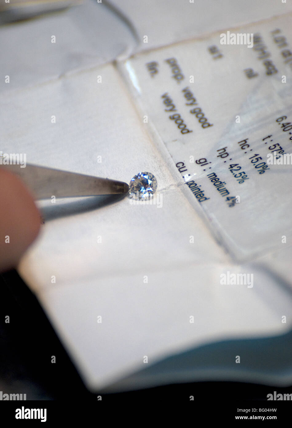 Cut Diamond inspection at jewellery workshop Stock Photo - Alamy
