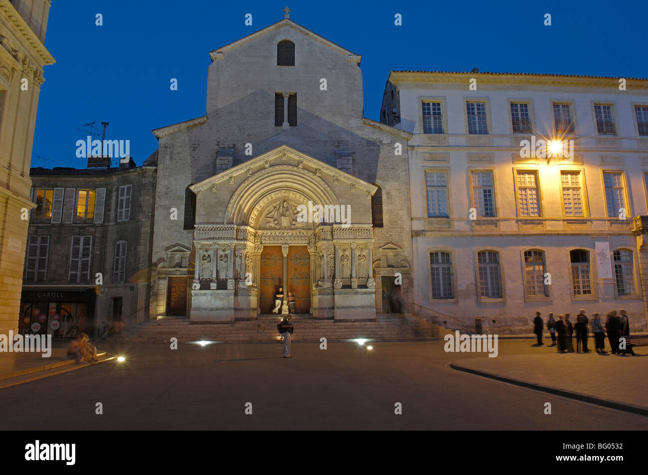 Saint Trophime cathedral at Place de la Republique at Dusk. Arles ...