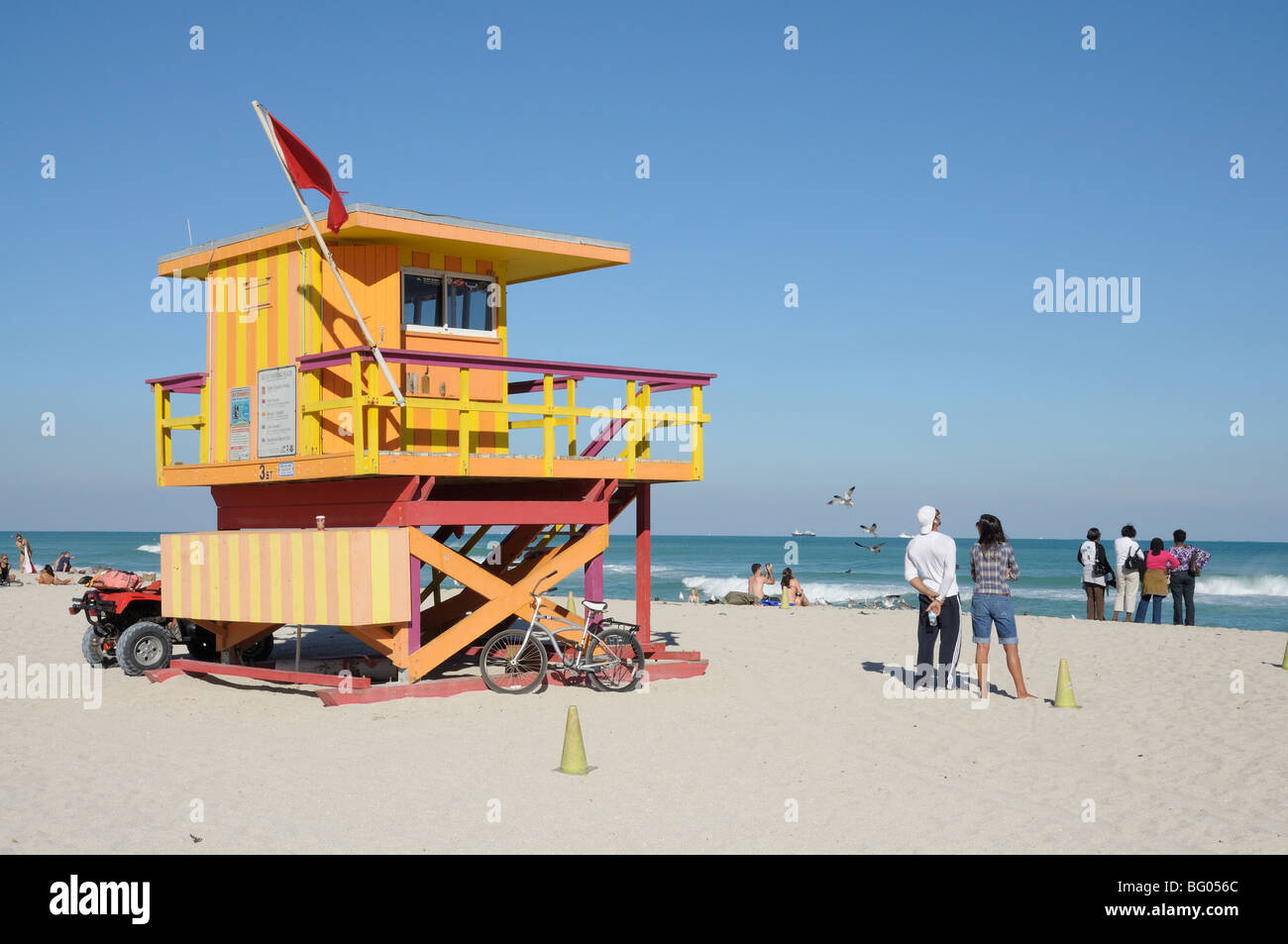 Colorful Art Deco Lifeguard Tower at Miami Beach, Florida USA Stock ...