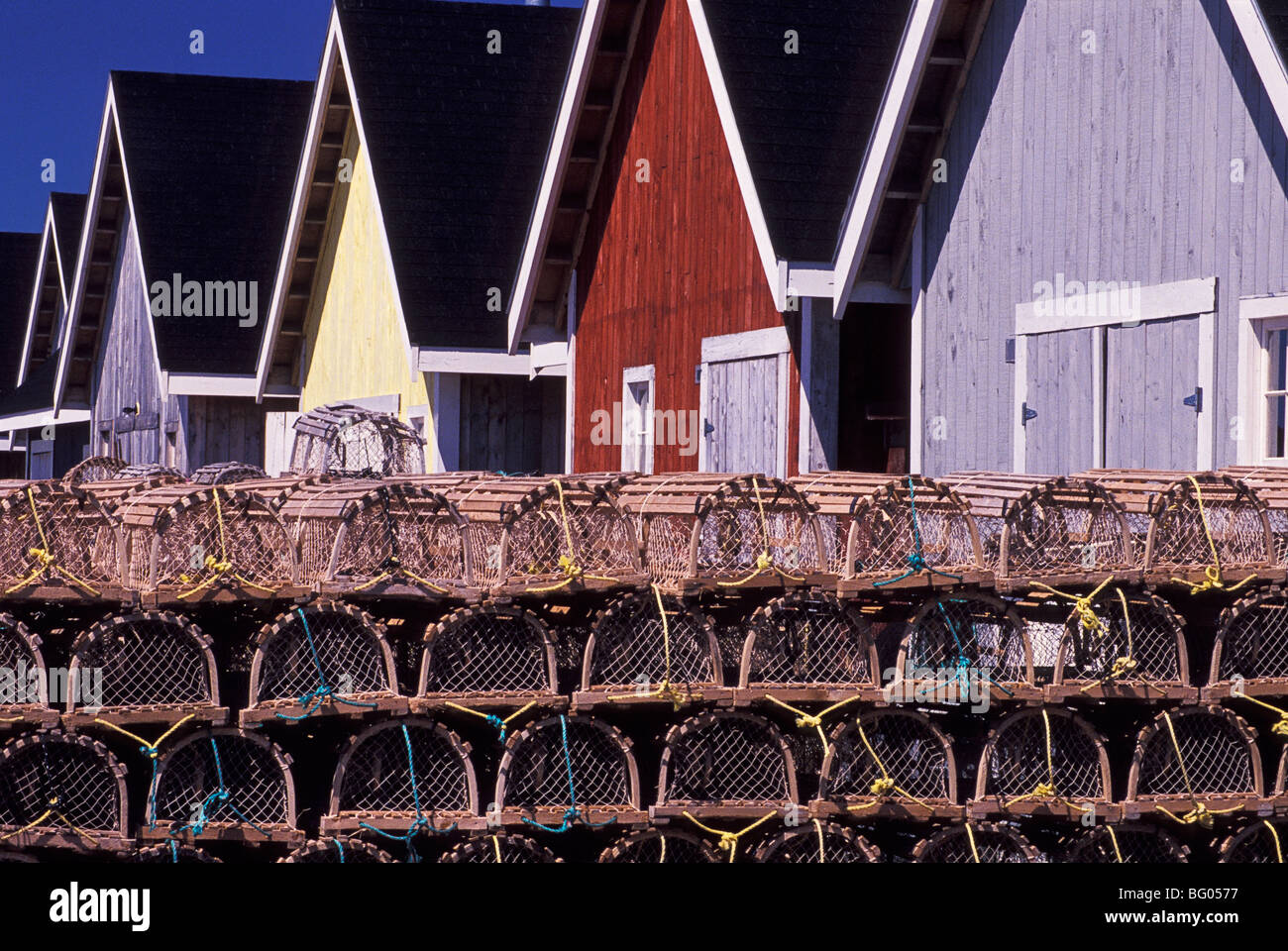 Lobster Fishing Traps and Sheds on Wharf, North Rustico Harbour, Prince ...