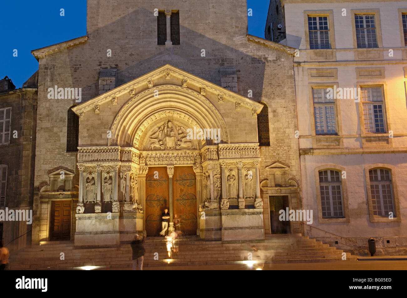 Saint Trophime cathedral at Place de la Republique at Dusk. Arles ...