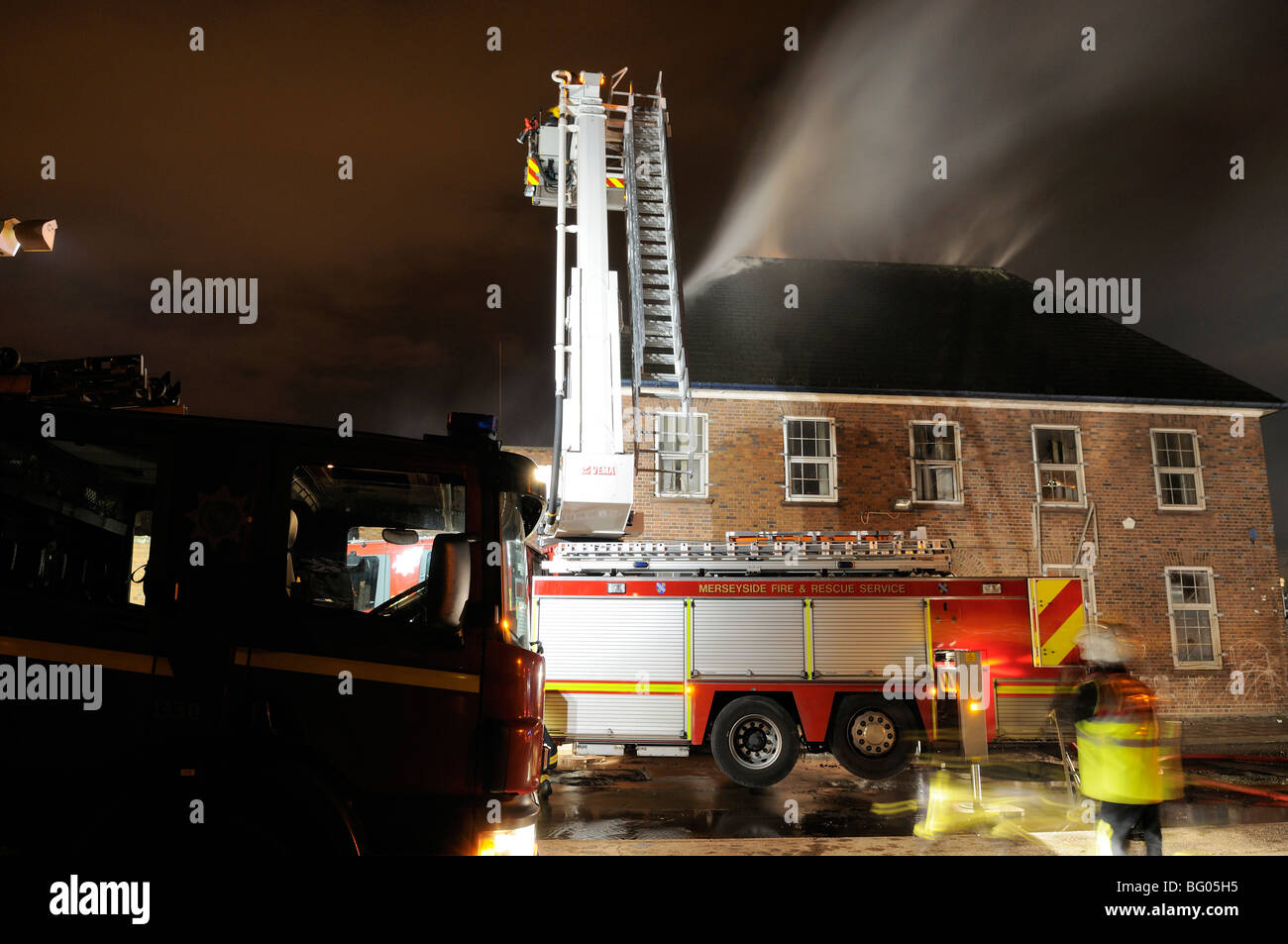School on fire at night FULLY MODEL RELEASED Stock Photo - Alamy