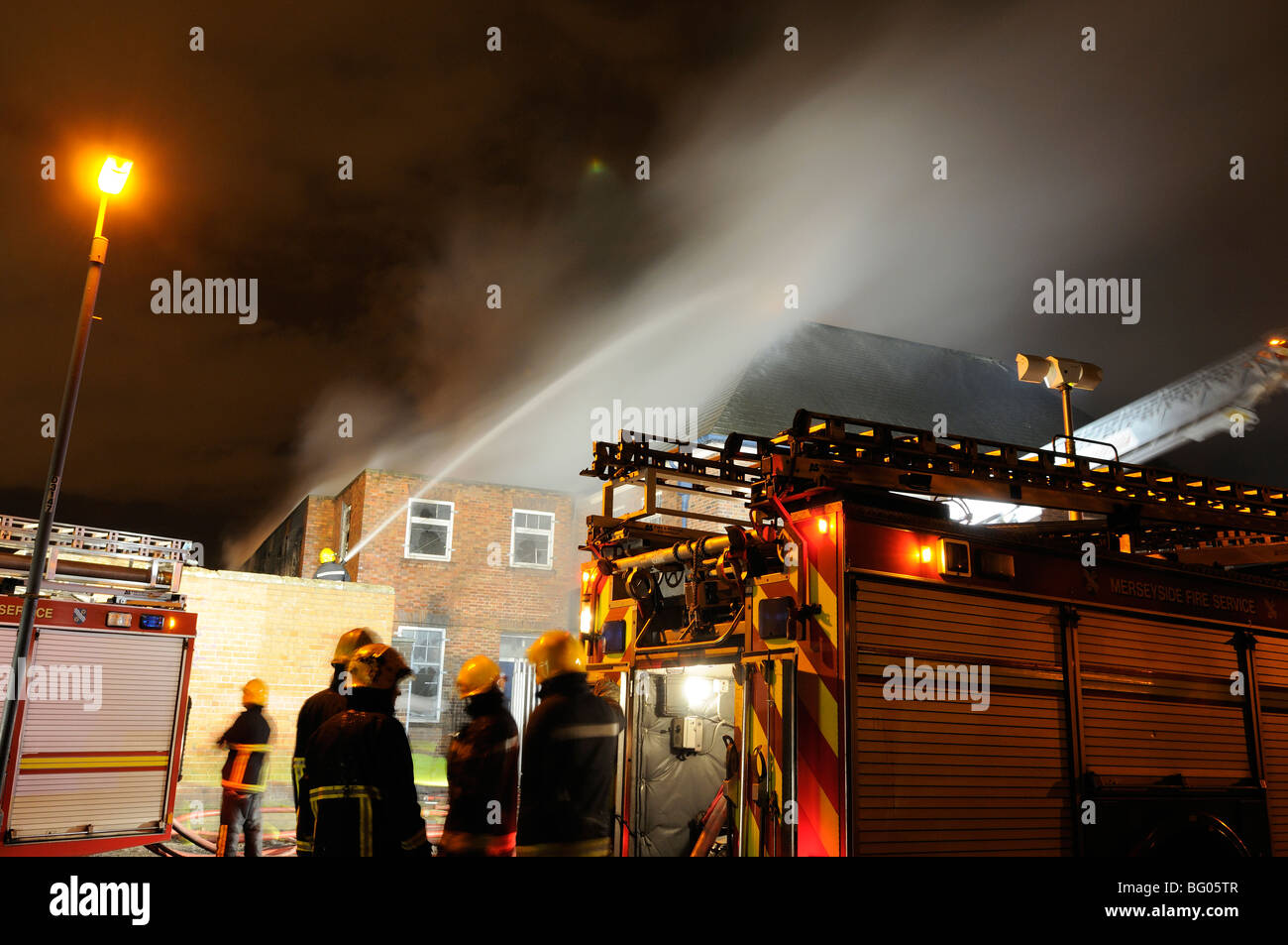 School on fire at night Stock Photo - Alamy