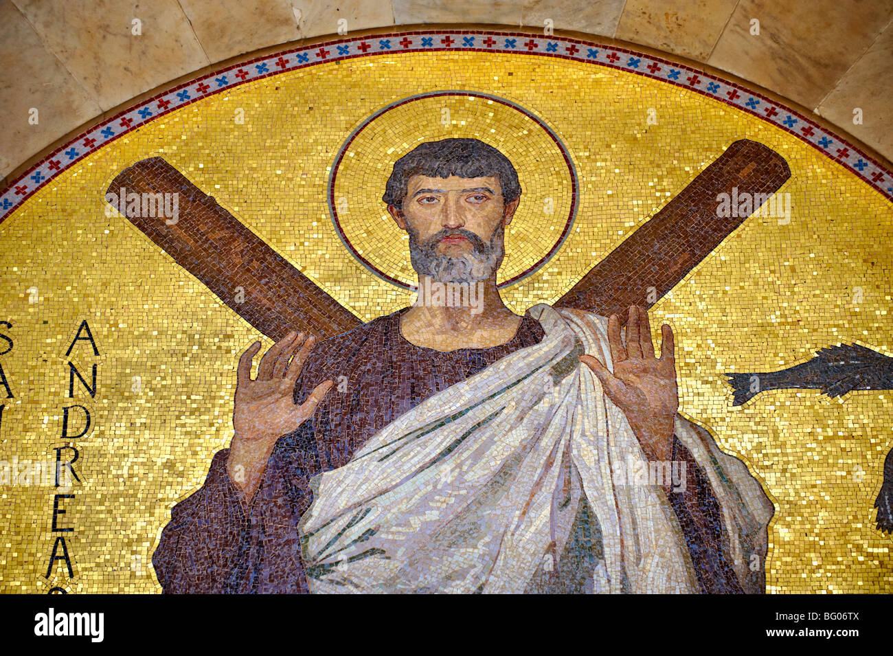 Saint Andreas (Andrew ) mosaic above the door of Amalfi Cathedral ...