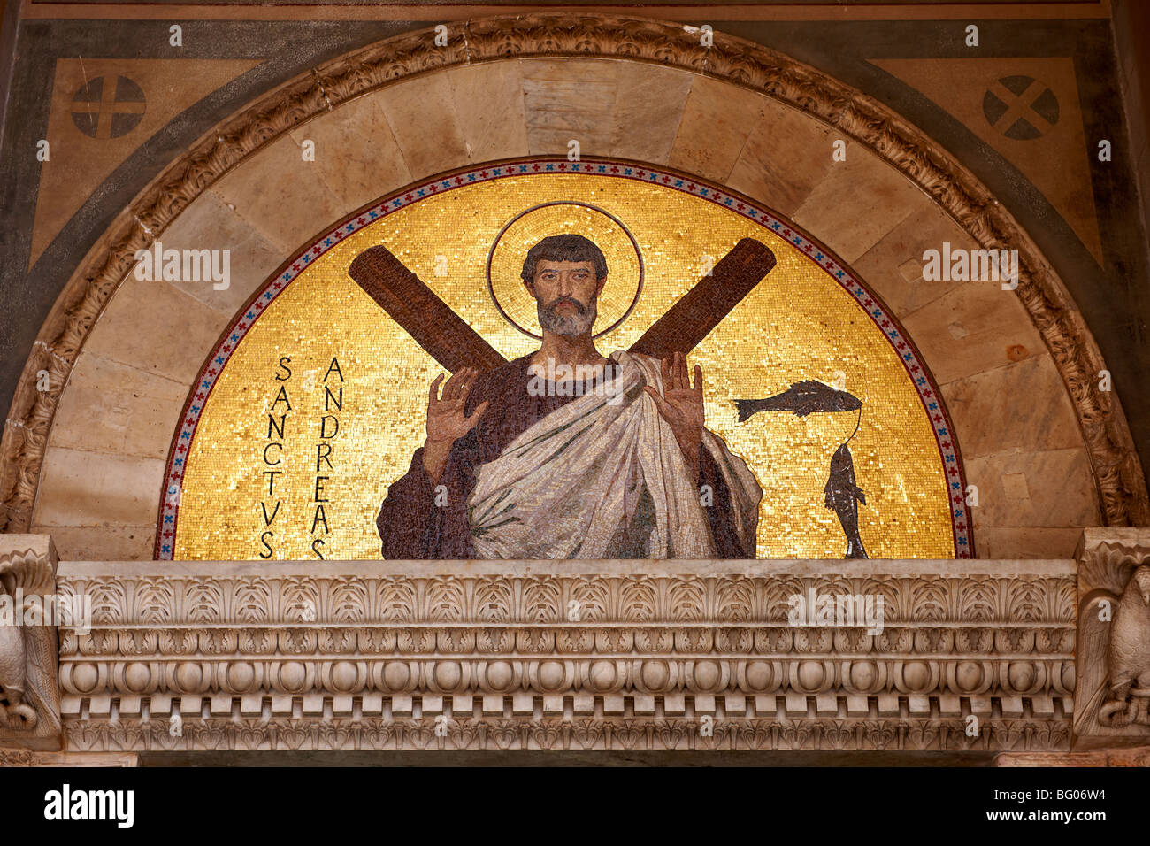 Saint Andreas (Andrew ) mosaic above the door of Amalfi Cathedral ...