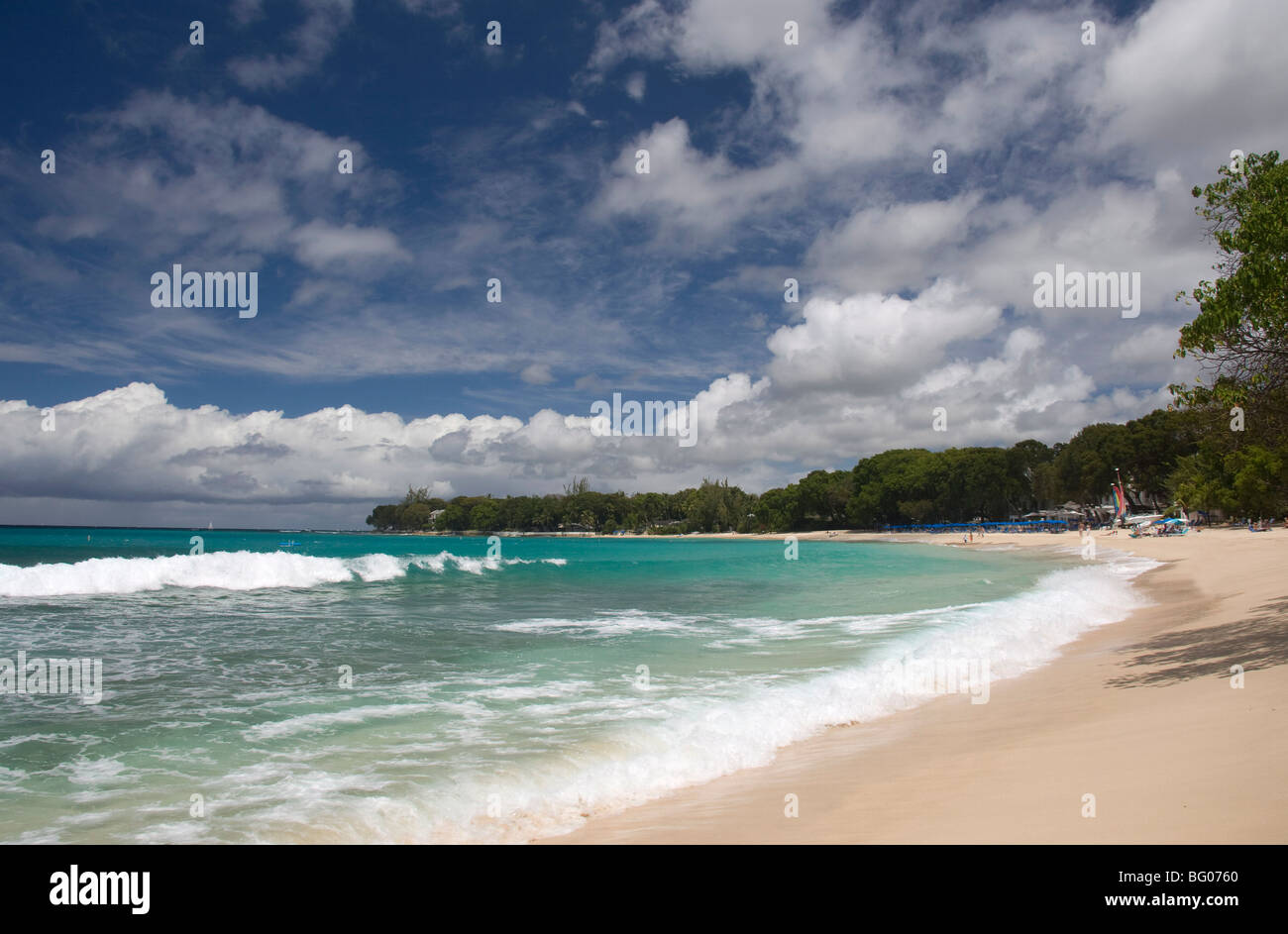 A view of sea and beach at Sandy Lane Bay on the west coast of Barbados ...