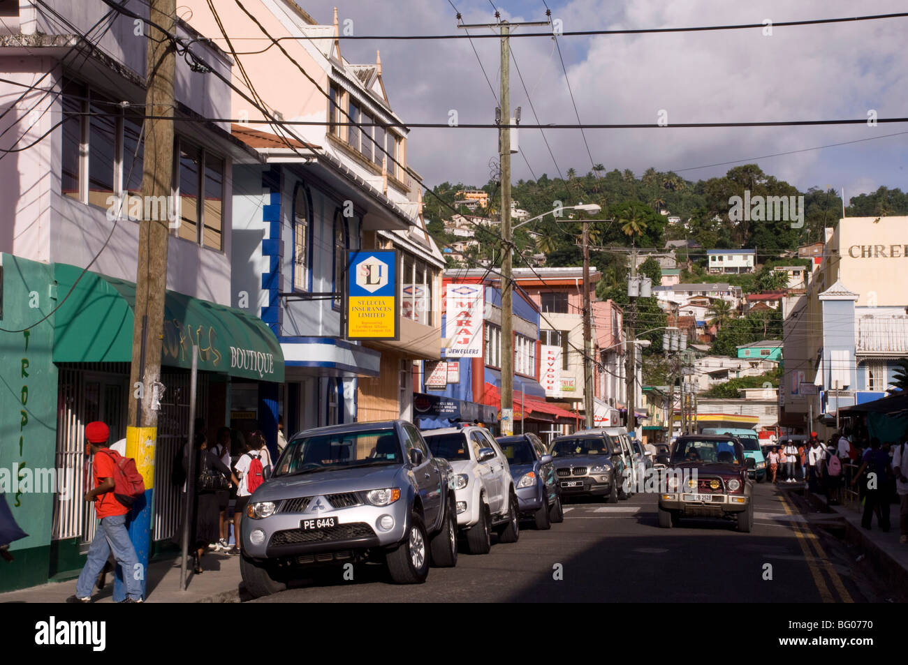 A street in Castries, St. Lucia, The Windward Islands, West Indies ...