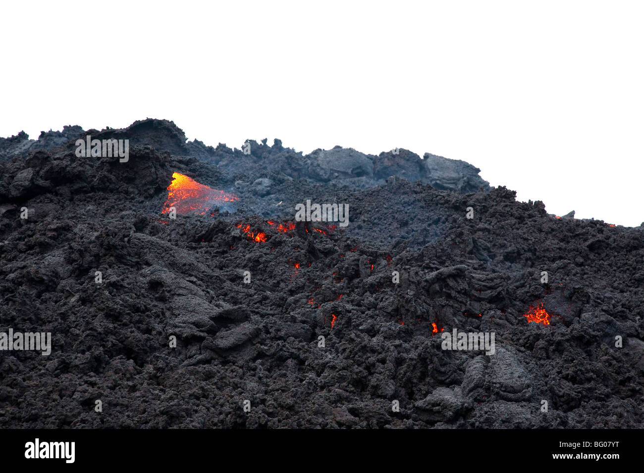 Flowing Lava and Tourists towards the Pacaya Volcano Peak. Volcan ...