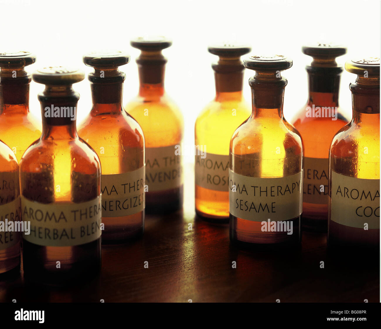 Aroma oil bottles Stock Photo - Alamy