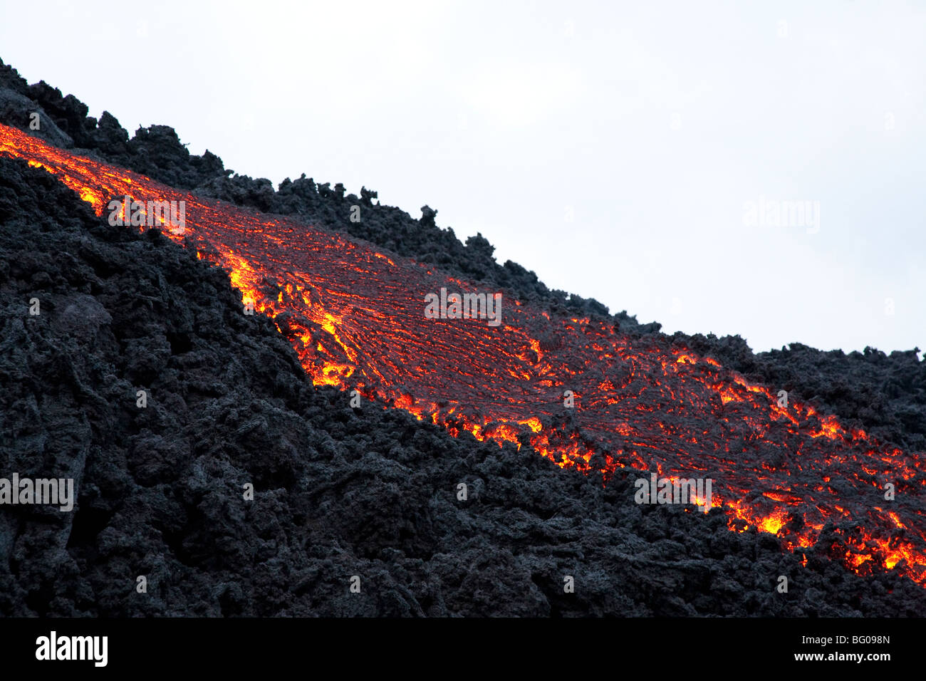Flowing Lava and Tourists towards the Pacaya Volcano Peak. Volcan ...