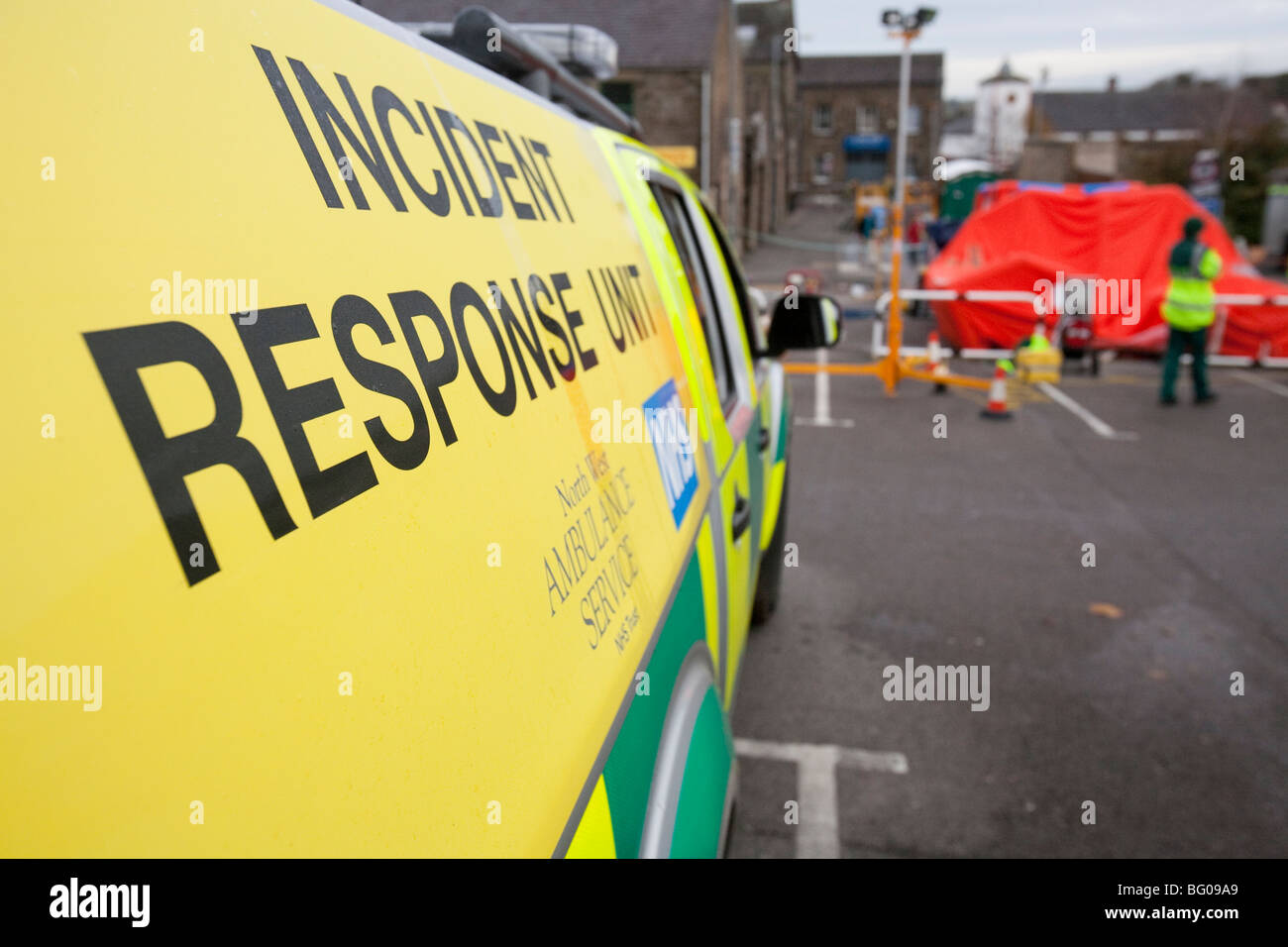An incident response unit in Cockermouth during the devastating ...