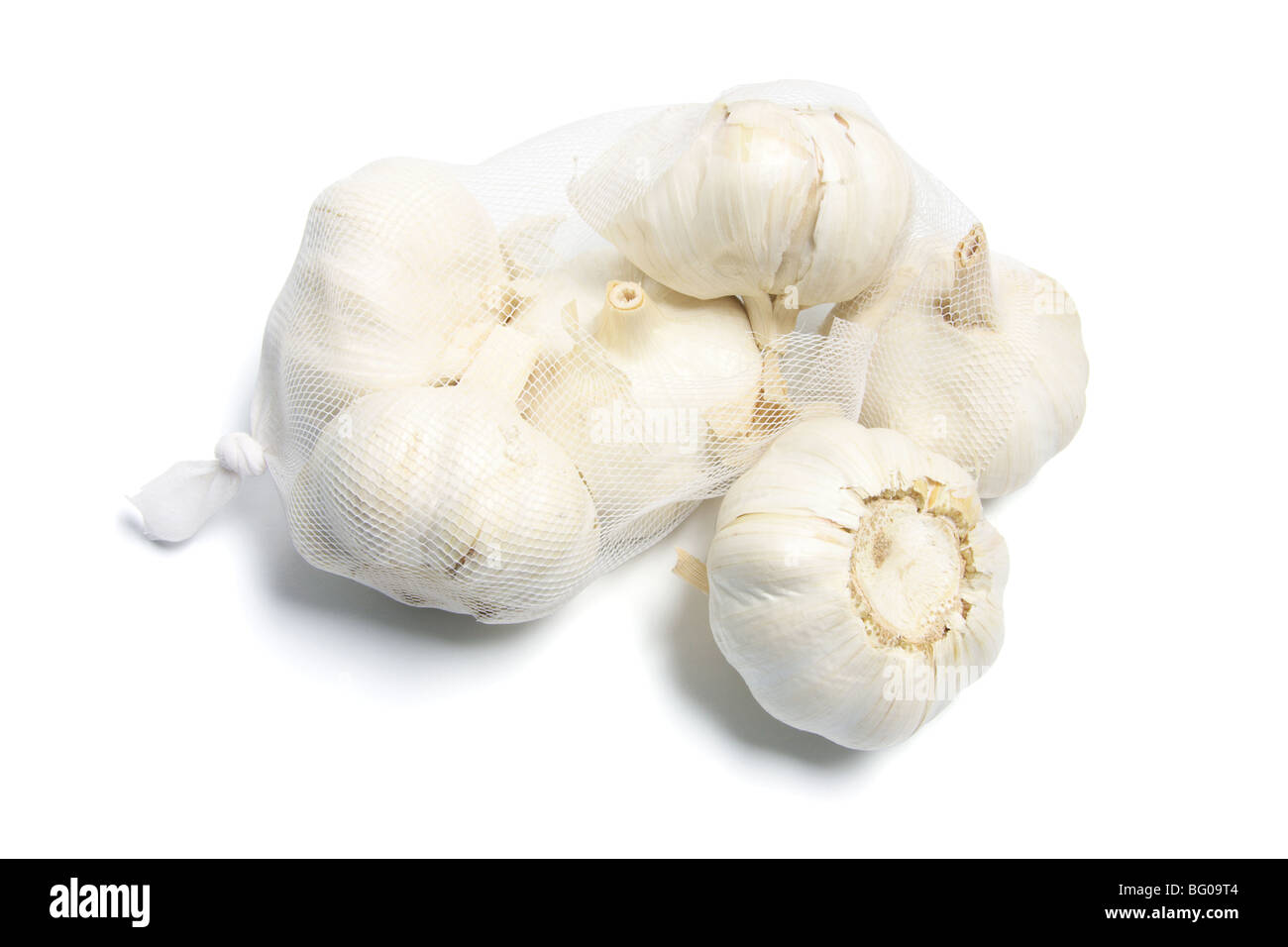 Garlic in Mesh Bag Stock Photo - Alamy