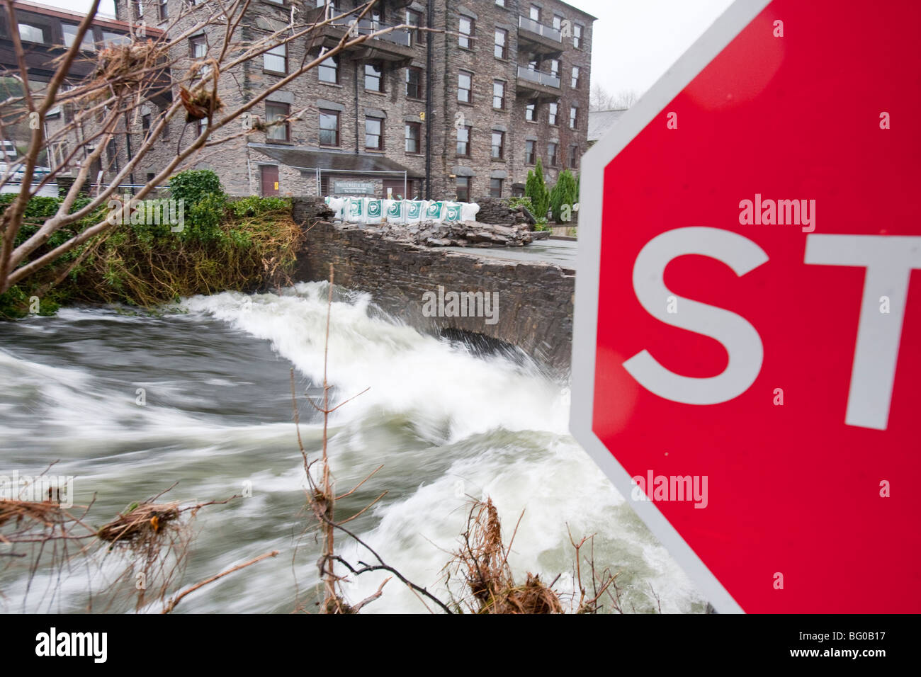 A bridge at Backbarrow damaged by the devastating November 2009 floods ...