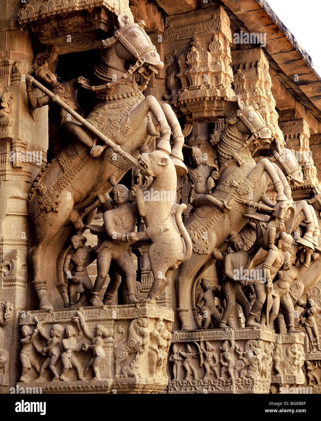 Detail of the pillared hall with horses from Srirangam temple, also ...
