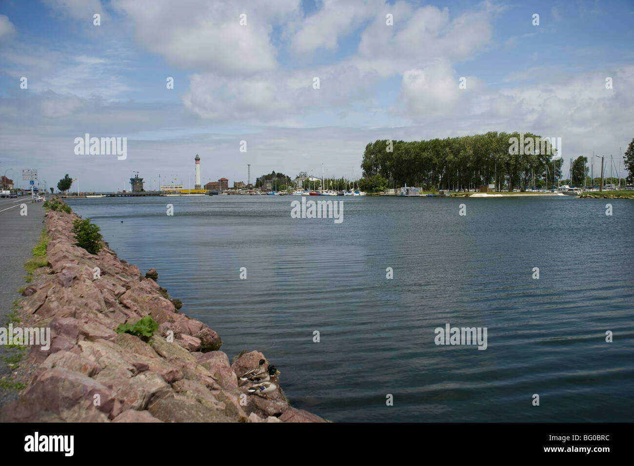 Lighthouse and Caen canal in Ouistreham, Normandy,France Stock Photo ...