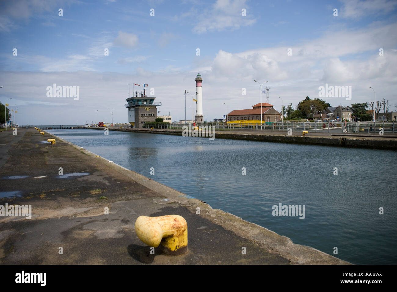 Lighthouse and Caen canal in Ouistreham, Normandy,France Stock Photo ...