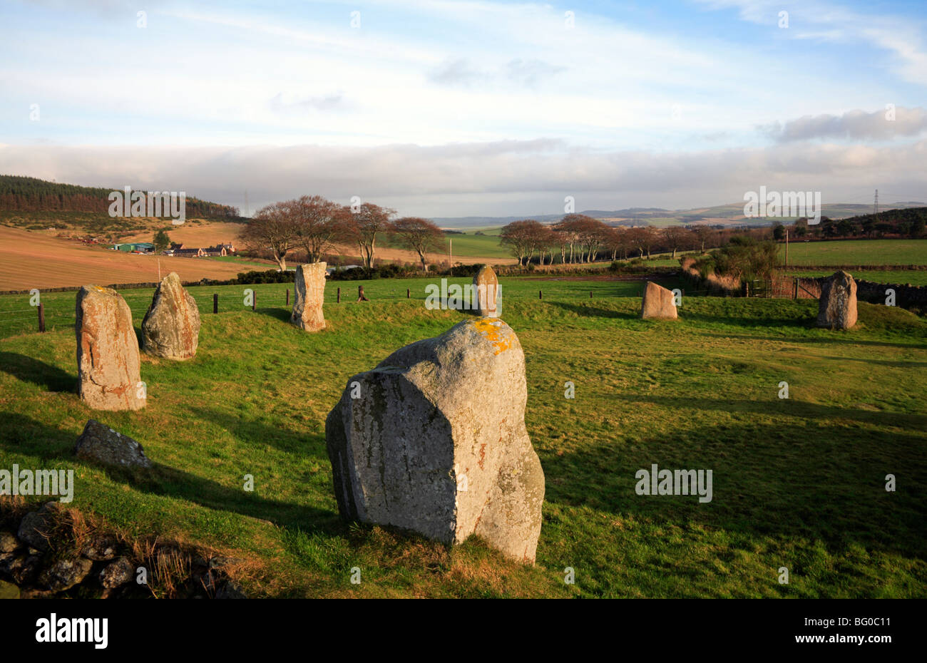Erect stones at Easter Aquhorthies stone circle near Inverurie ...
