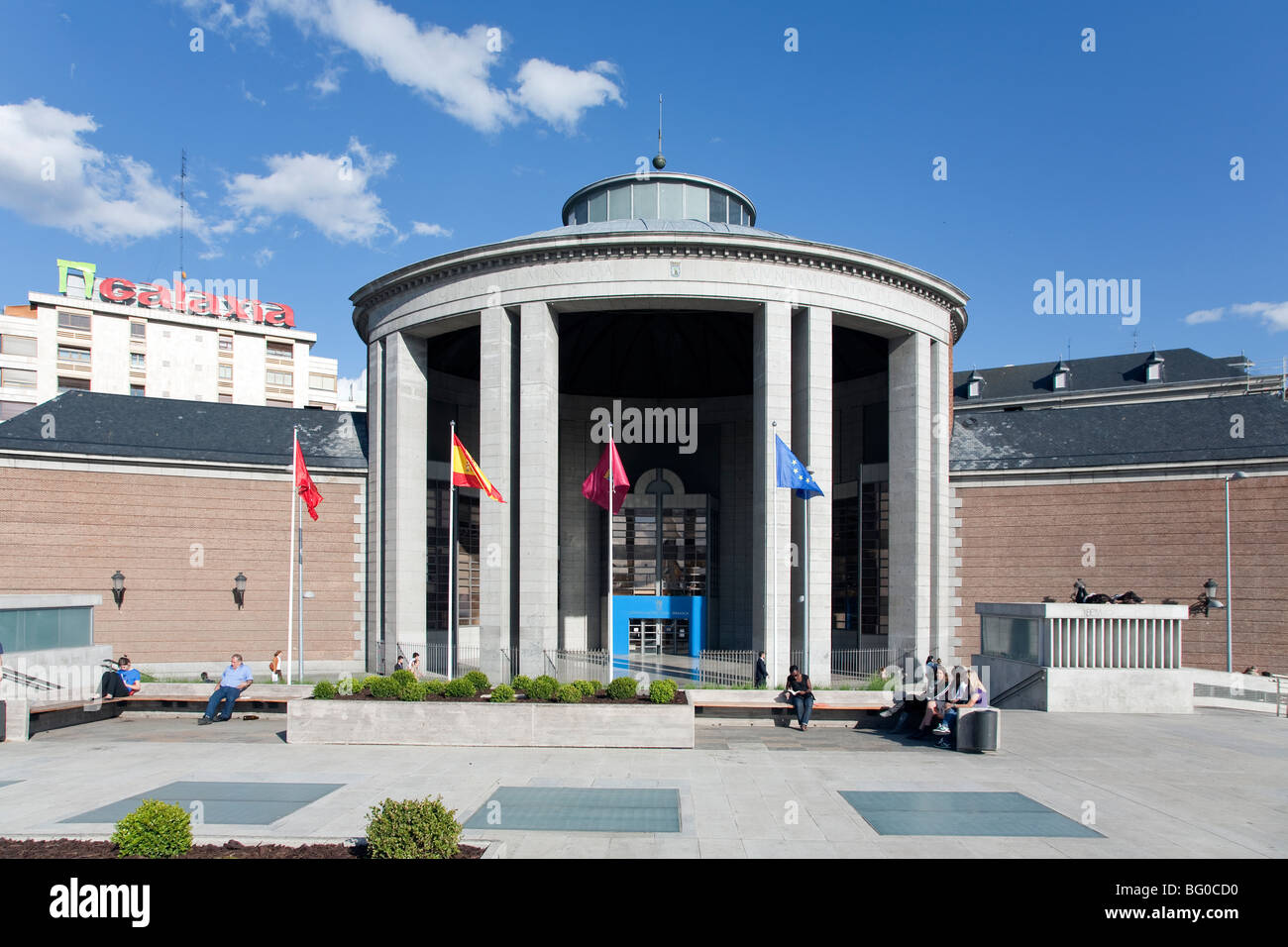 Tourists at a town square, Town Hall Building, Plaza De La Moncloa ...