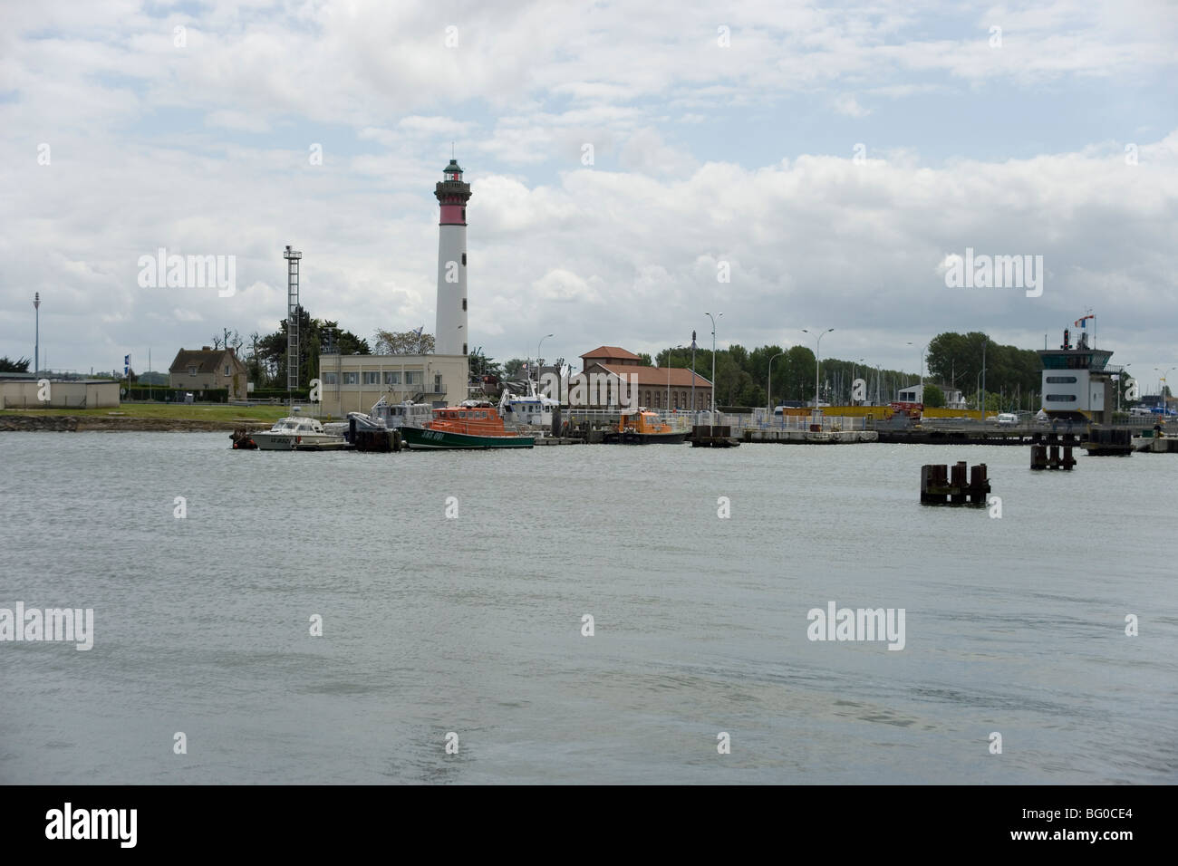Lighthouse and Caen canal in Ouistreham, Normandy,France Stock Photo ...
