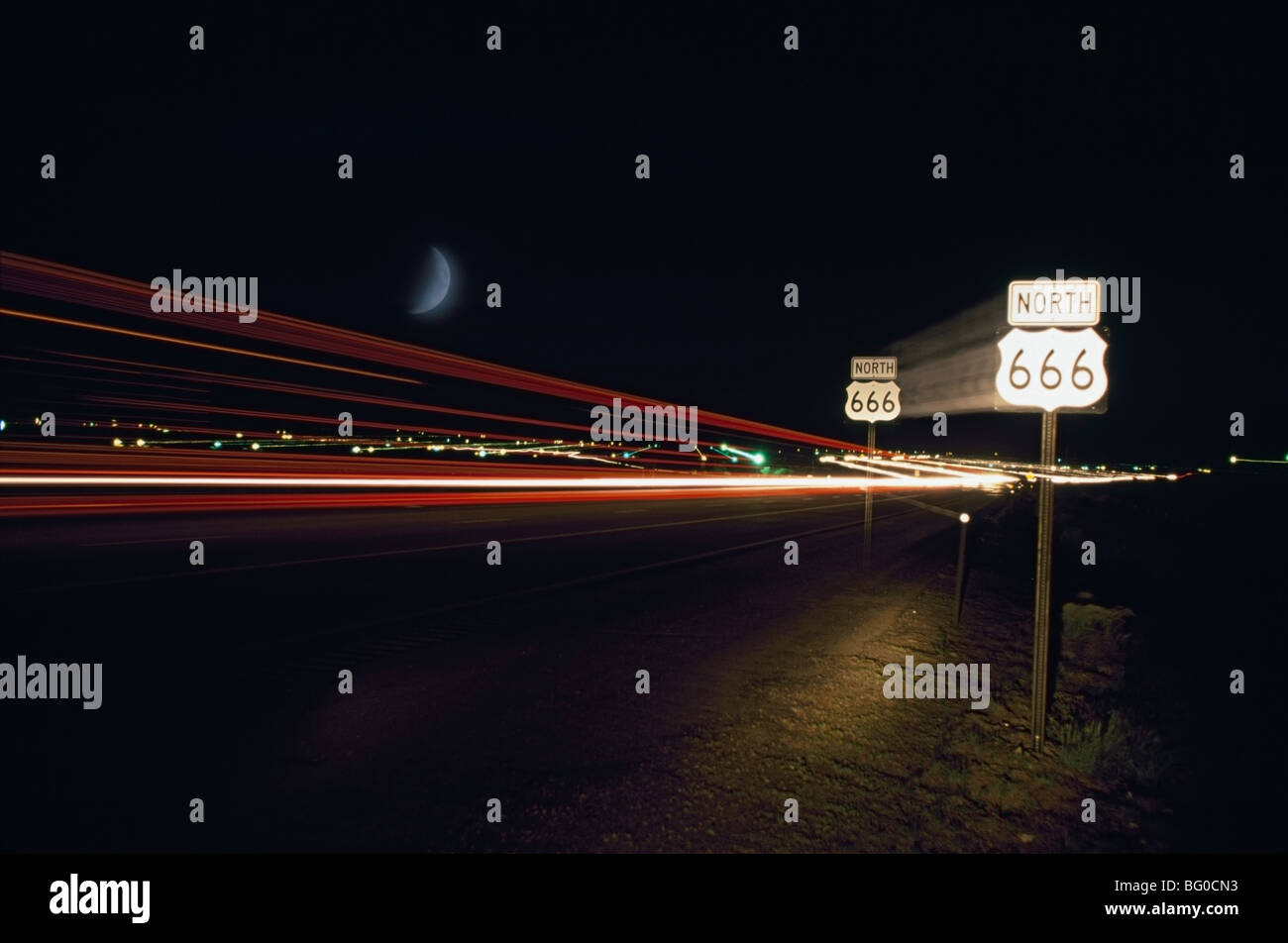 Highway 666 at night with light trails from vehicles Stock Photo - Alamy