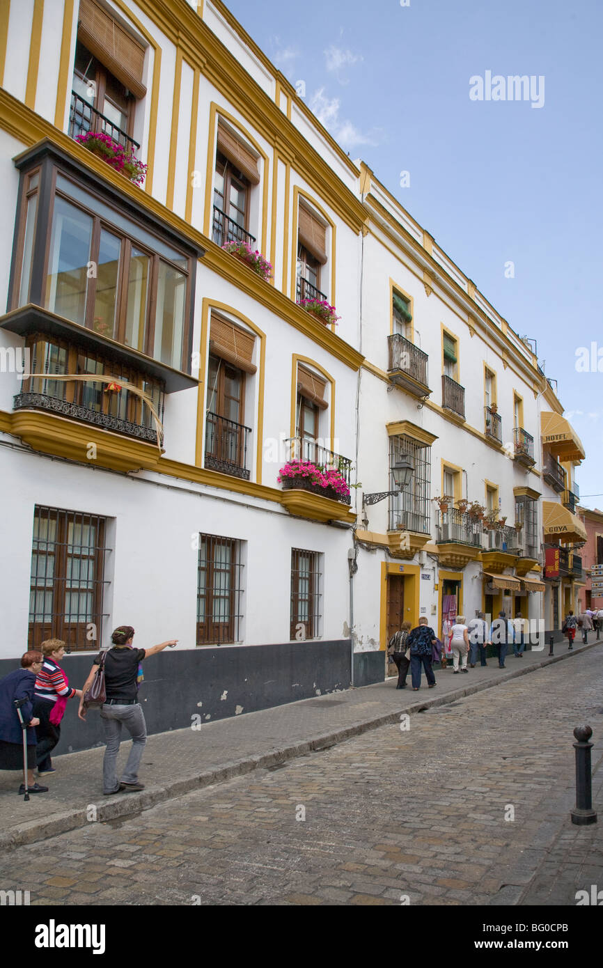 People walking on pedestrian walkway, Seville, Spain Stock Photo - Alamy
