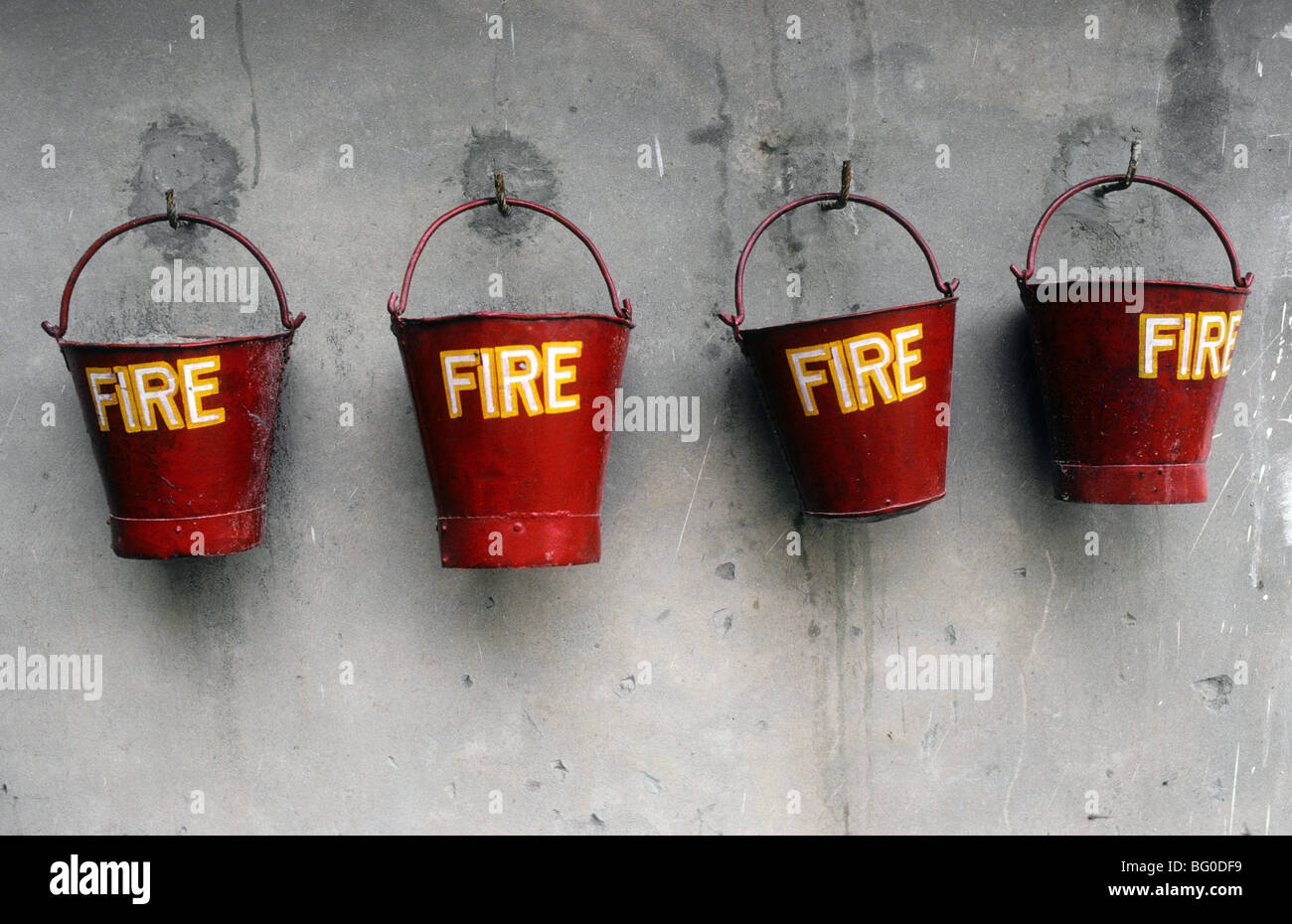 Red pails in a fire house in Busan (Pusan), South Korea Stock Photo - Alamy