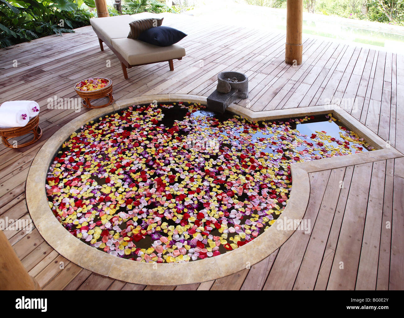 Hot spring pool with flowers at Brilliant Spa and Resort in Kunming ...
