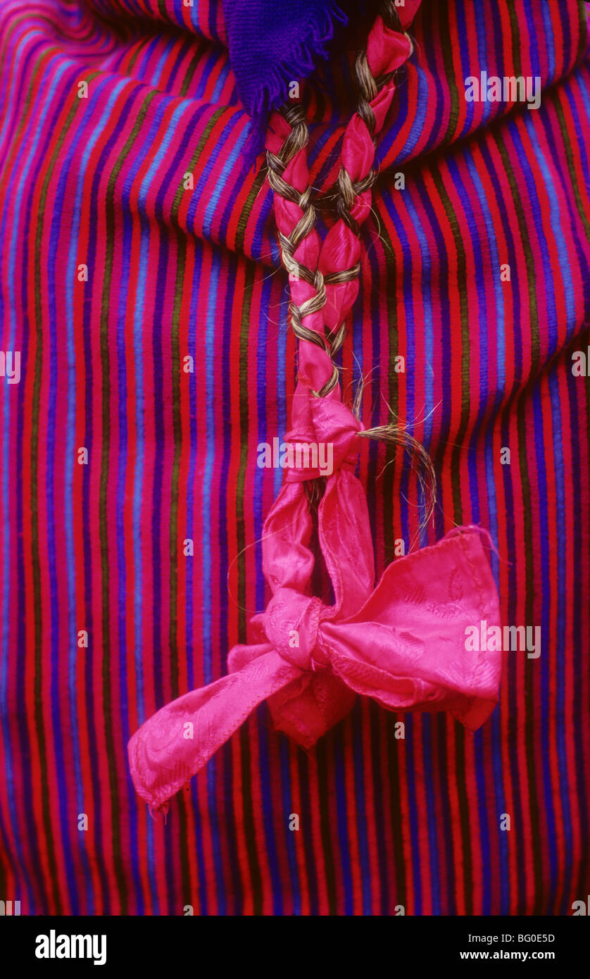 Hair braids with cloth, Todos Santos, Guatemala Stock Photo - Alamy
