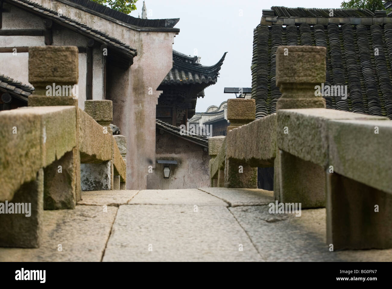 View of the picturesque water town Wuzhen.Stone arched bridge. Zhejiang ...