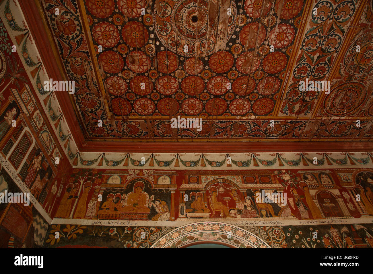 Detail of ceiling and walls of the Preaching Hall, Subodharama Temple ...