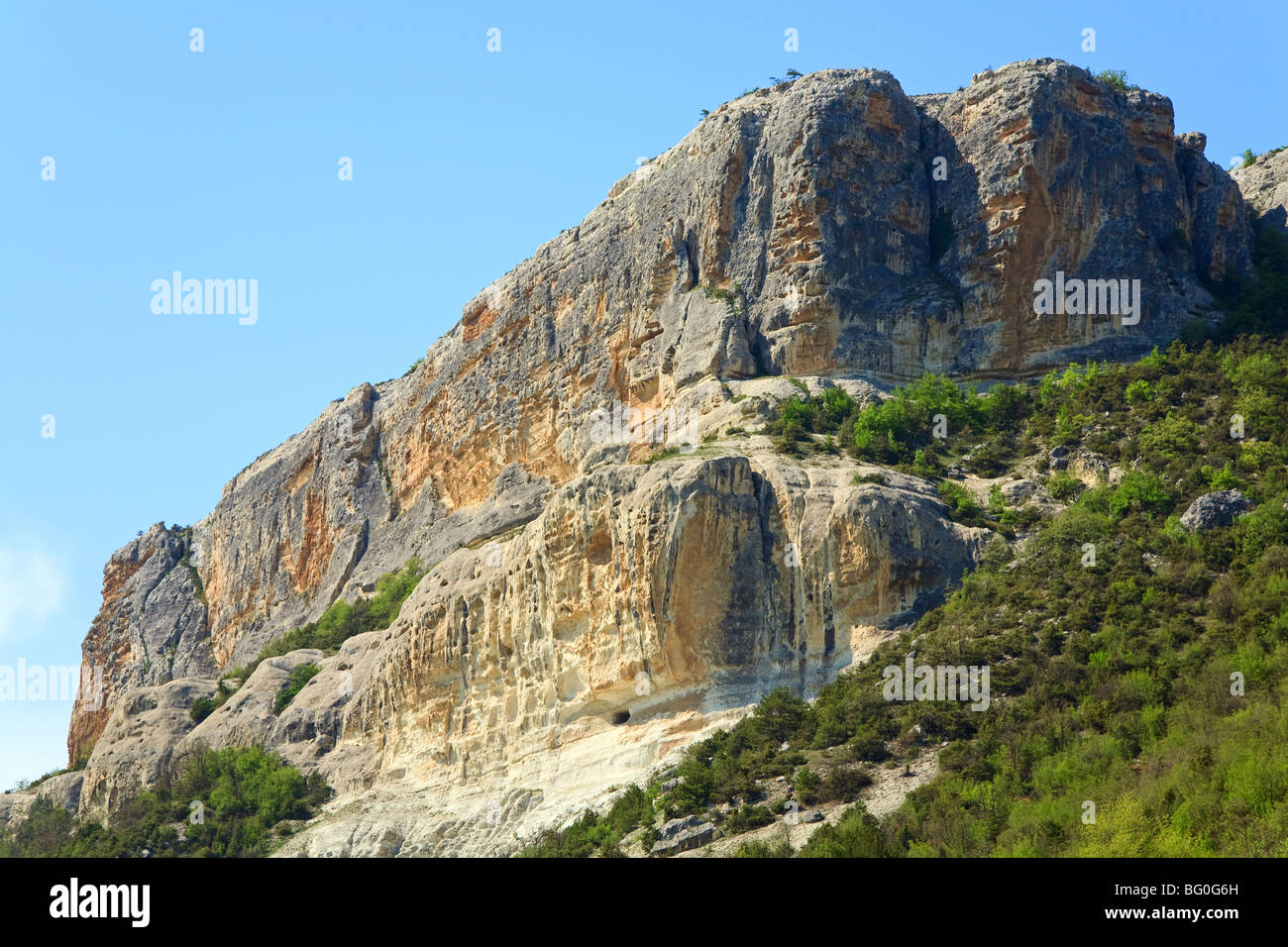 Spring Crimea Mountain landscape with precipitous rock on sky ...