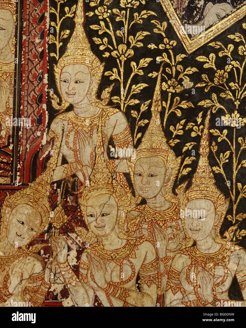 Mural showing celestial deities, Thailand, Southeast Asia, Asia Stock ...