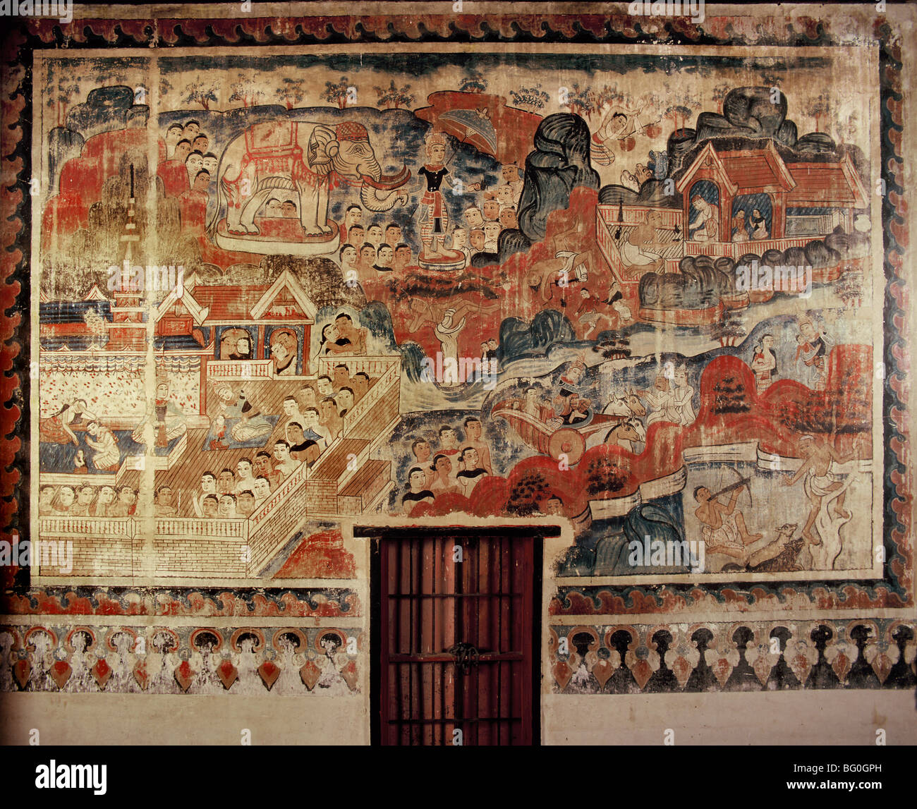 Mural of the Vessantara Jataka dating from the end of the 19th century ...
