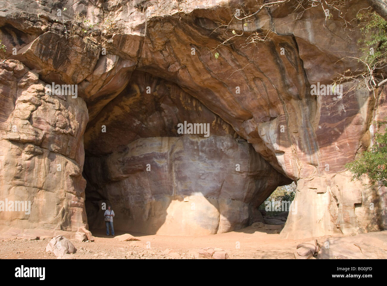 Bhimbetka Caves with Neolithic paintings in rock shelters in sandstone ...