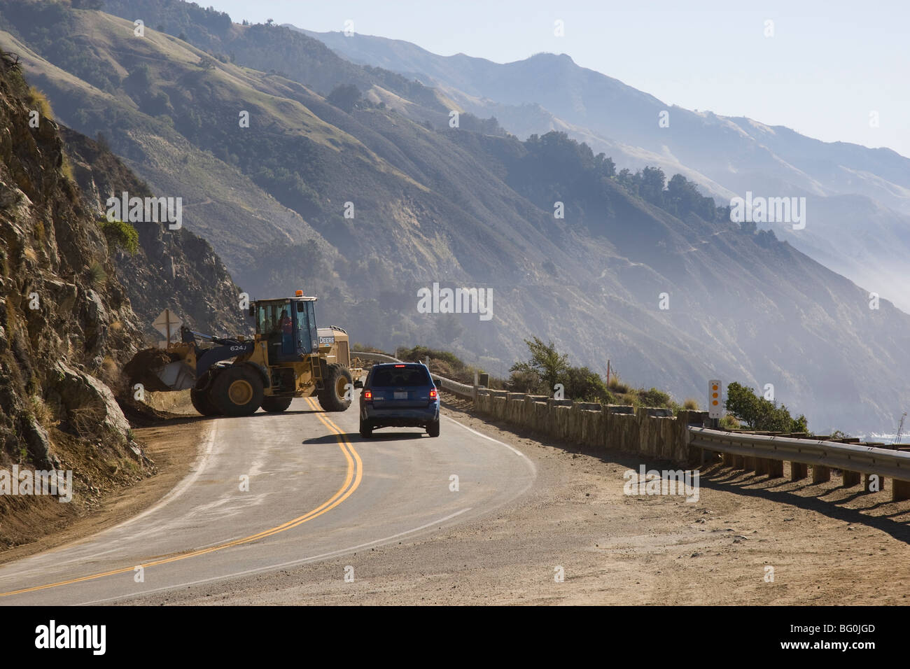 Clearing a landslide on Pacific Coast Highway Stock Photo - Alamy
