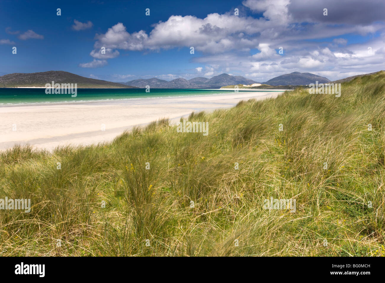 Seilebost at low tide and the hills of Taransay and North Harris, from ...