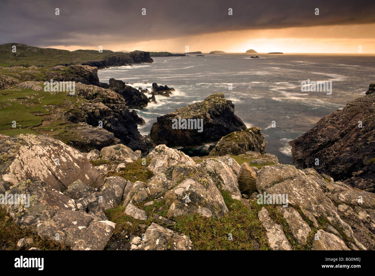 Stormy evening view along coastline near Carloway, Isle of Lewis, Outer ...