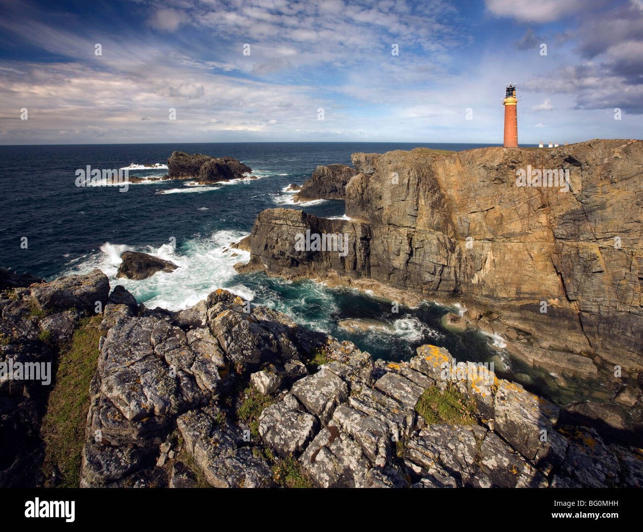 Lighthouse and cliffs at Butt of Lewis, Isle of Lewis, Outer Hebrides ...