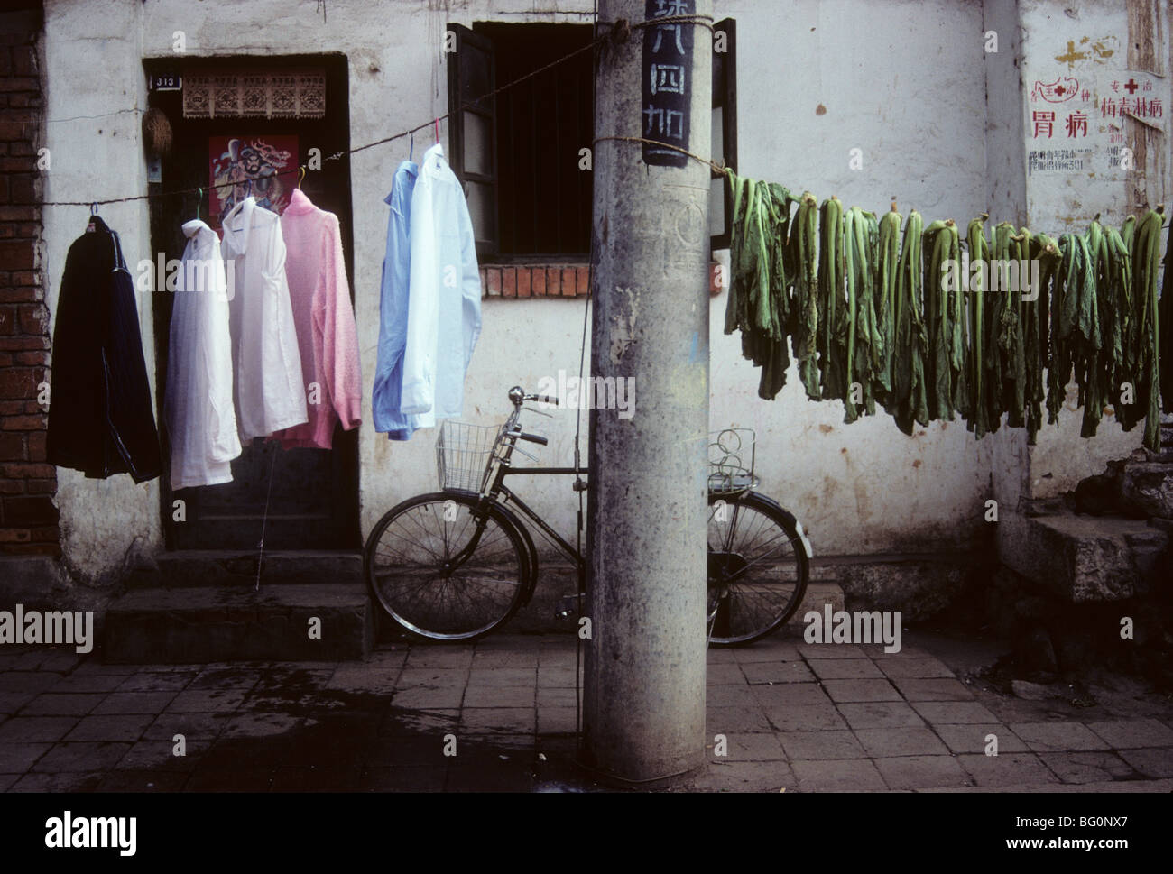 The wash and vegetable greens are hung to dry on the same line, Dali ...