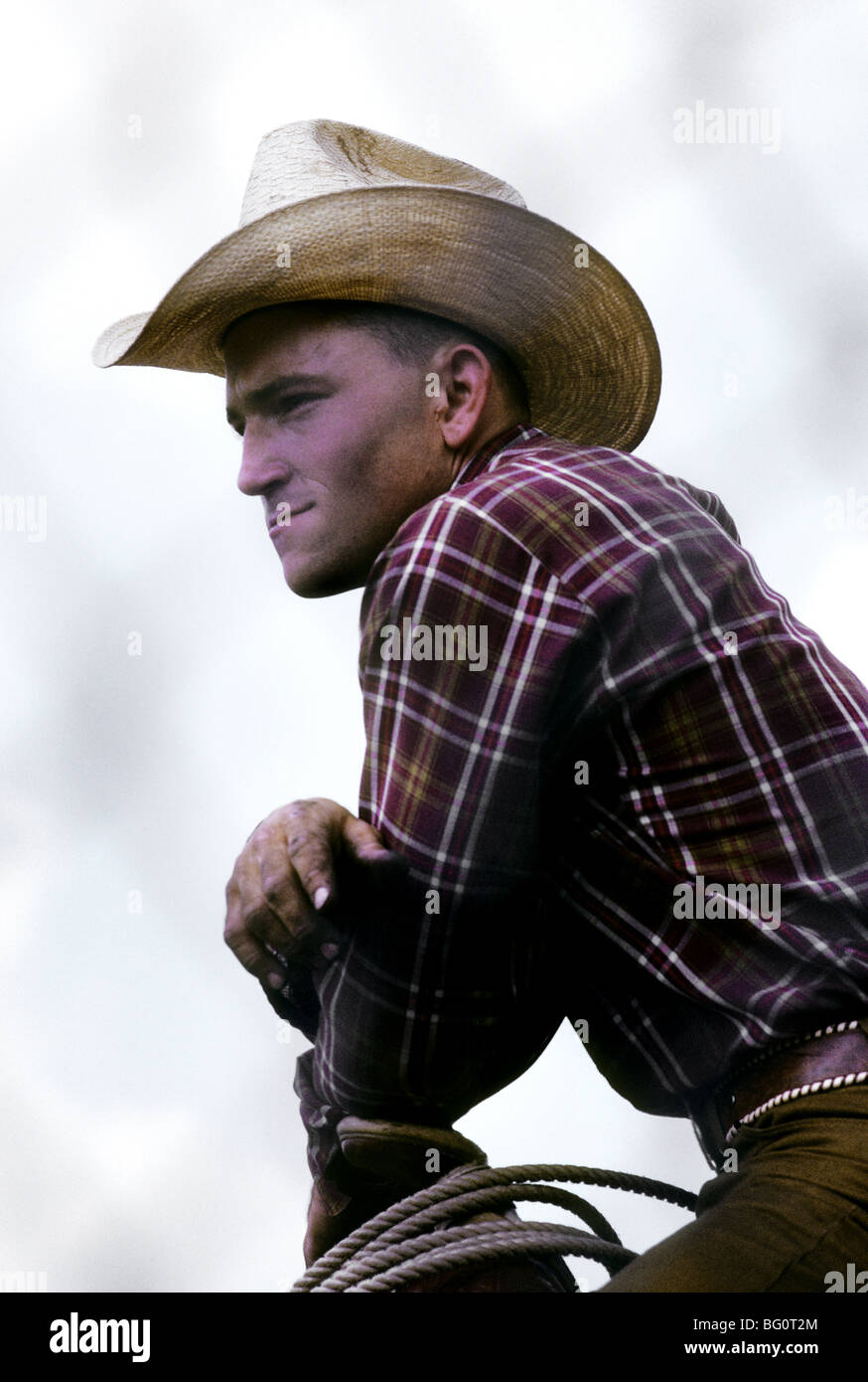 Portrait of a cowboy who is competing in a rodeo in Pasadena, Texas ...