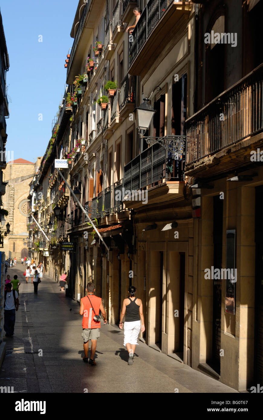 Street scene, old town of Donostia, San Sebastian, Basque country ...