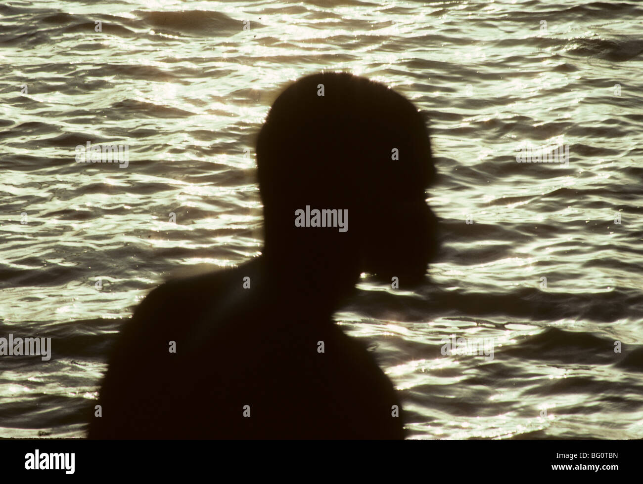 A silhouette of a man against the Niger River, Mali, West Africa Stock ...