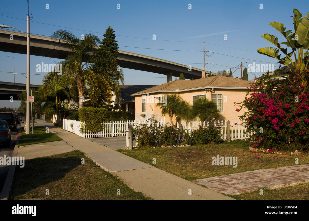A house with the 105 Freeway towering above, Los Angeles, California ...