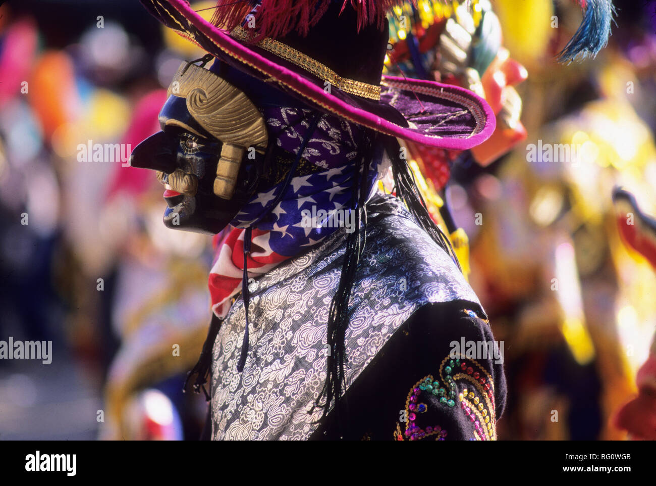 A festival dancer in costume that features an American flag in the ...