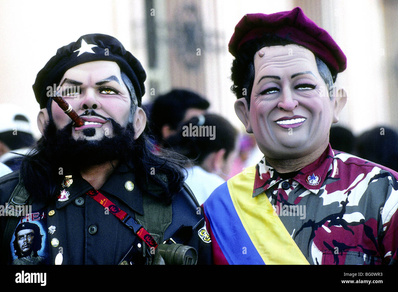 A portrait of two men dressed as Che Guevara and Hugo Chavez (both ...