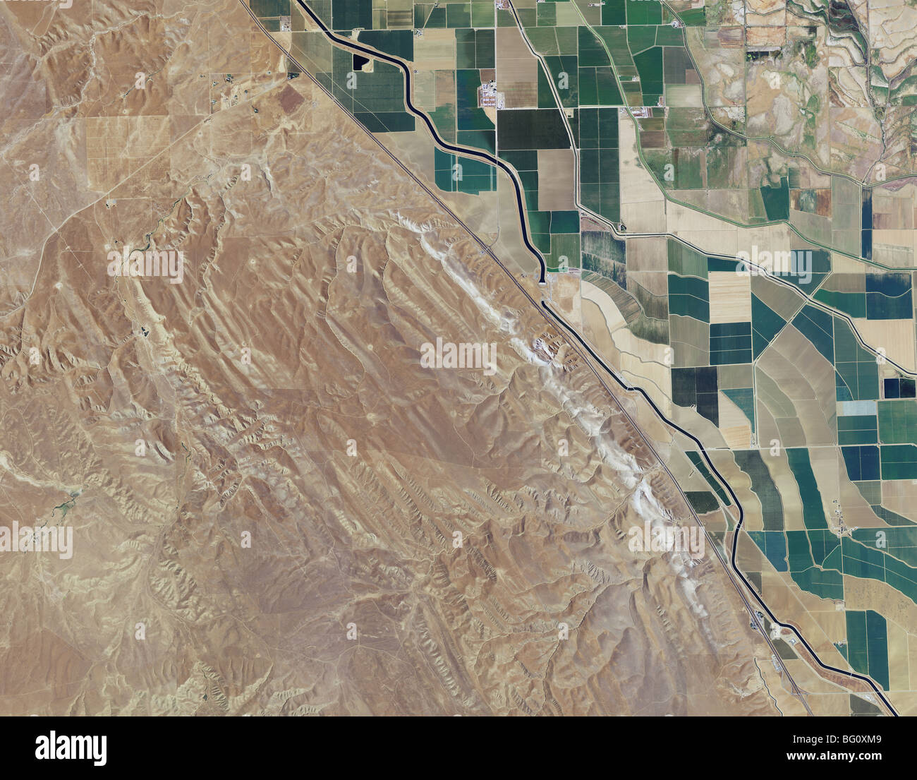 aerial view above California aqueduct at Dos Amigos Pumping Station ...