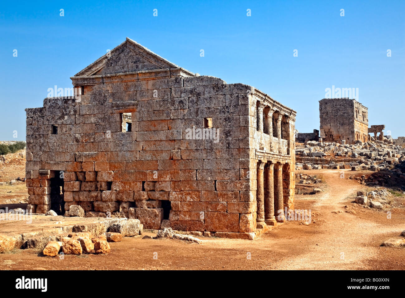 Serjilla is one of the Dead Cities in Syria. Two-storey tavern. Unique ...