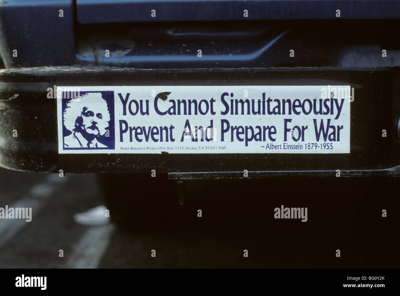 Bumper sticker, peace, war, Einstein Stock Photo - Alamy