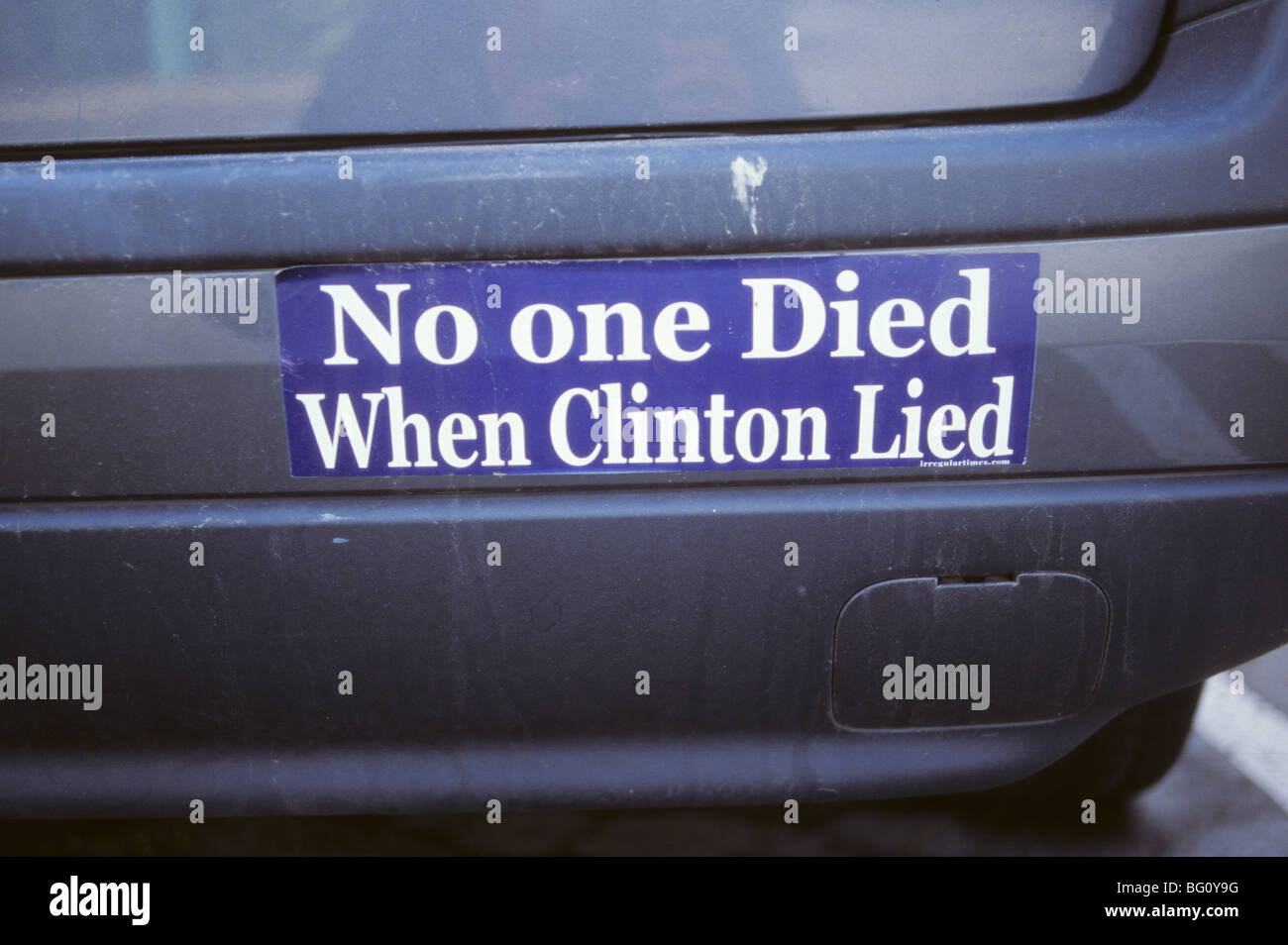Bumper sticker, Bill Clinton, Iraq, lying Stock Photo - Alamy